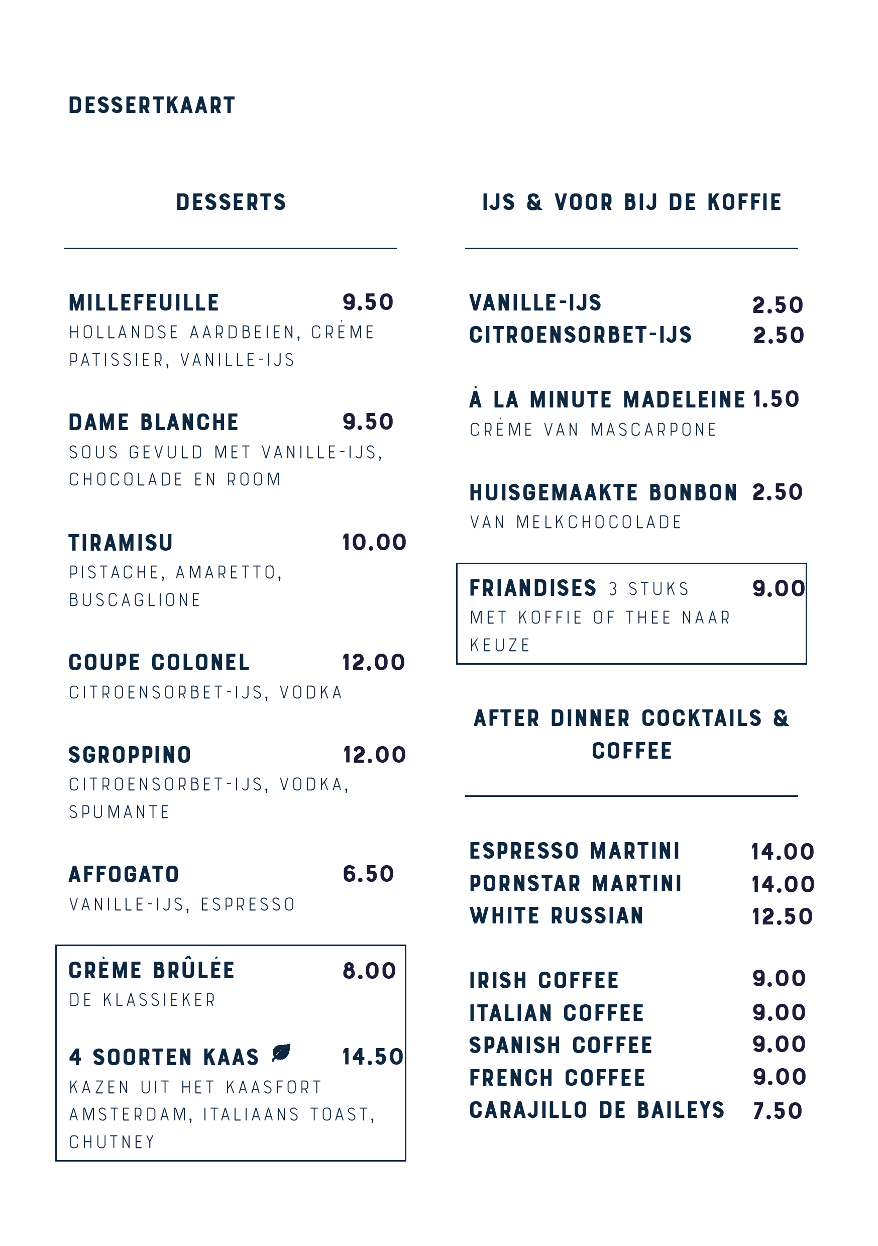 Menu - Gini's Bergen